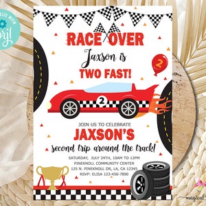 Race Car Boy Birthday Invitation, TWO FAST Boy Birthday Invite, Digital ...