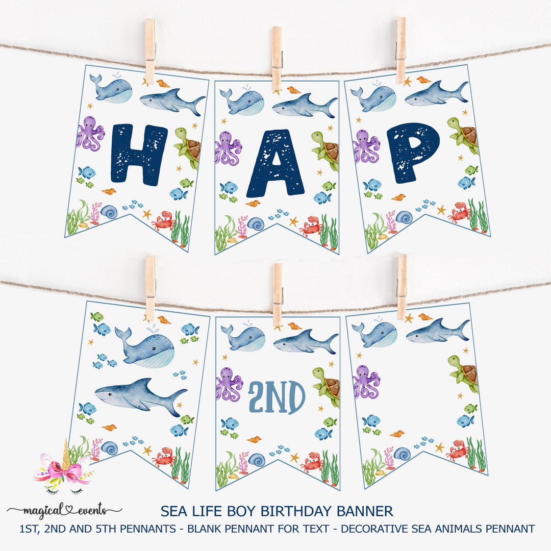 Sea / Ocean Life Boy Birthday Banner, Birthday Party Favors Favor ...