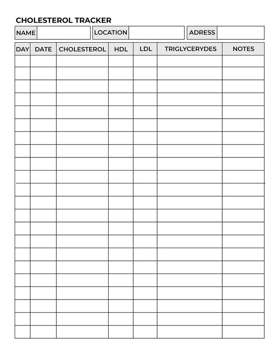 Cholesterol Log/tracker Printable Instant Download Digital | Etsy