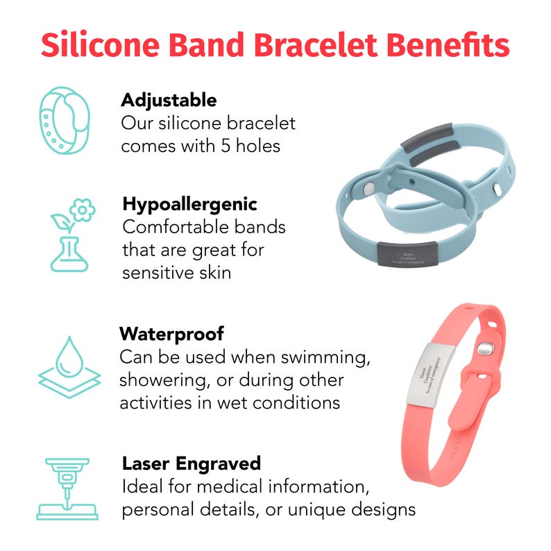 Personalized Medical Alert ID Silicone Band Bracelets for Men & Women ...