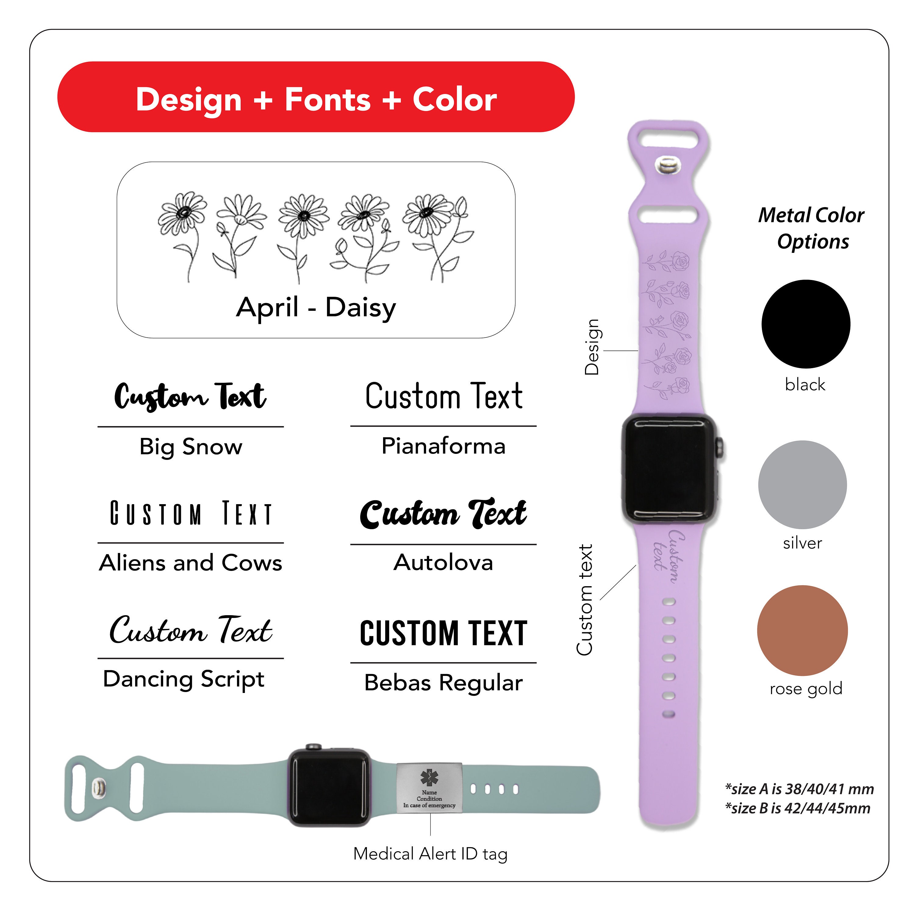 Custom Apple Silicone Watch Band, Laser Engraved Watch Strap Birth ...