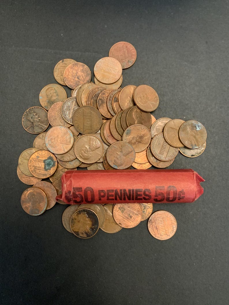 1 Roll 50 Lincoln Pennies Unsearched Mixed 1959-1982 Copper Vintage ...