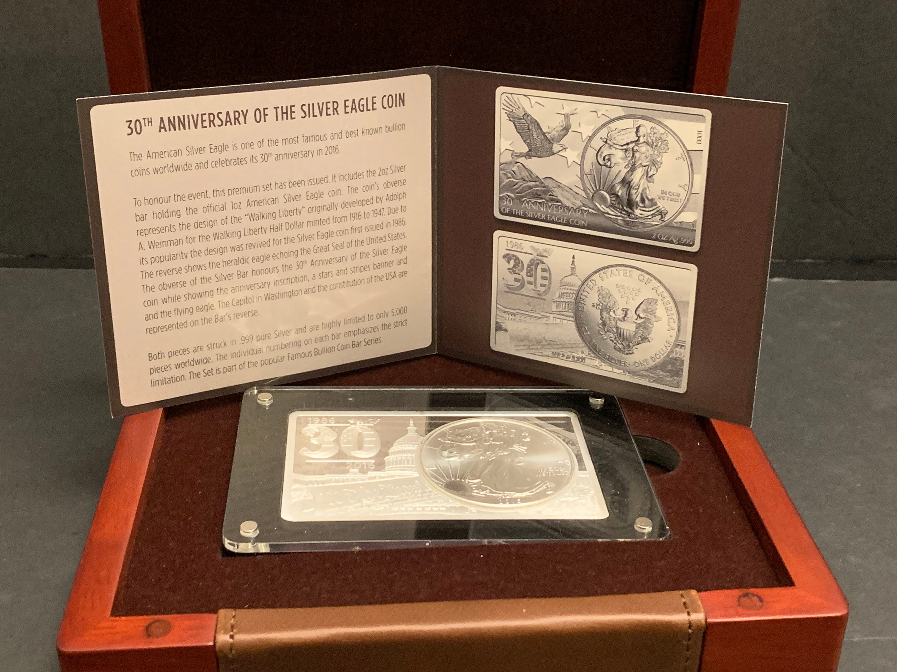 2016 3oz .999 30th Anniversary Silver American Eagle Bar and Coin Set ...