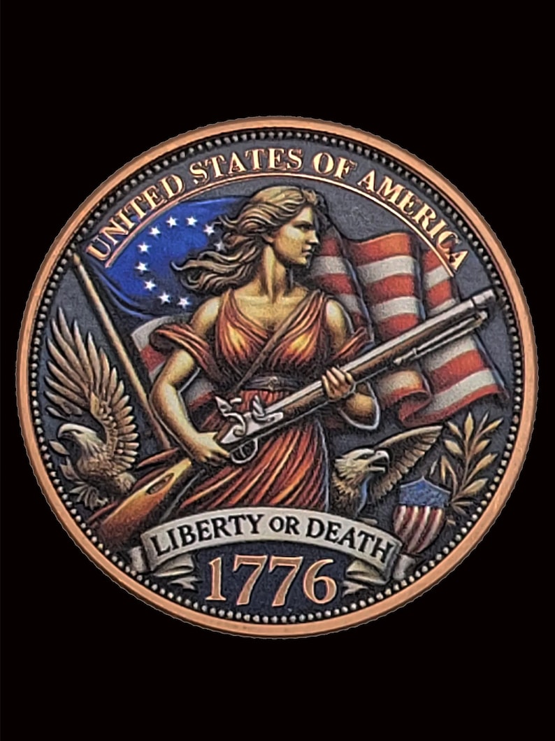 1 Oz 1776 Liberty or Death Colorized .999 Copper Round-2025-american ...