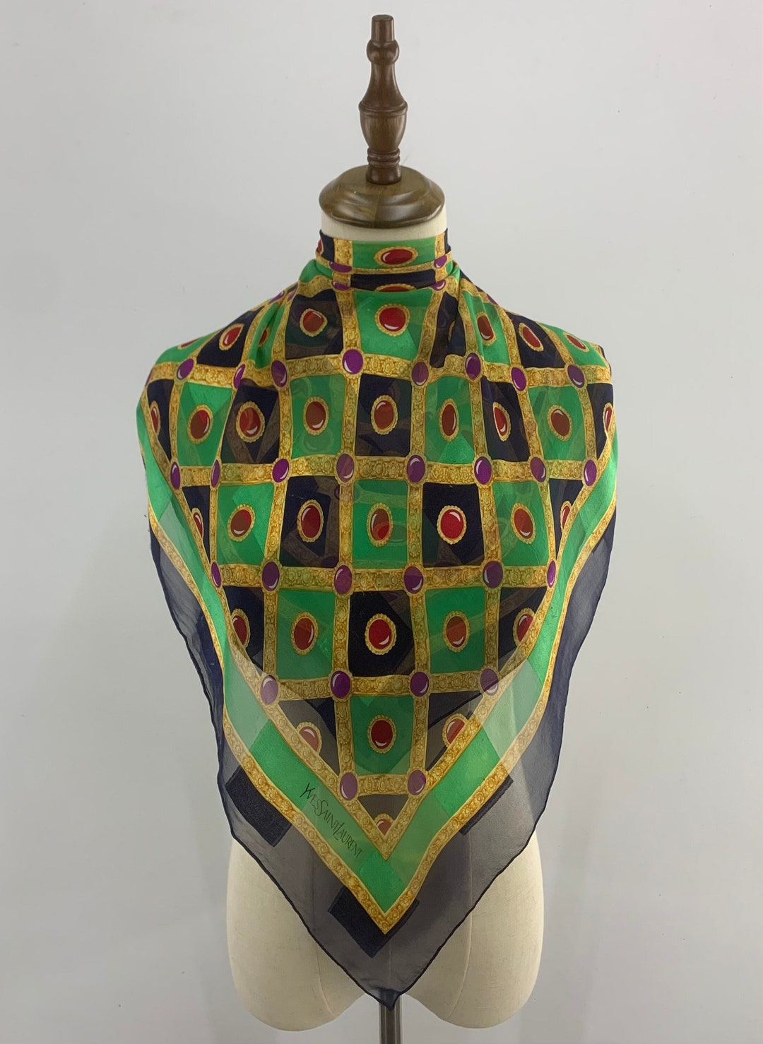 Vintage Yves Saint Laurent Silk Scarf Jewel Luxury Square Scarves YSL ...