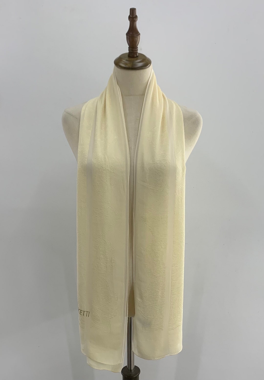 Vintage Lancetti Scarf White Cream Paisley, Long Scarf Silk Muffler ...