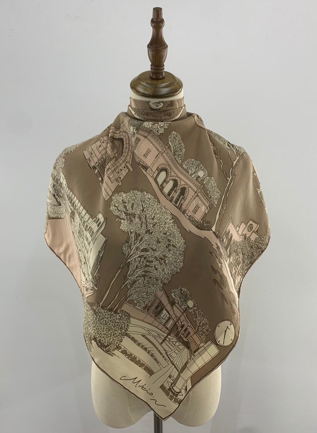 Vintage Japanese Silk Scarf, Classic Japanese Scarf Building Art, Retro ...