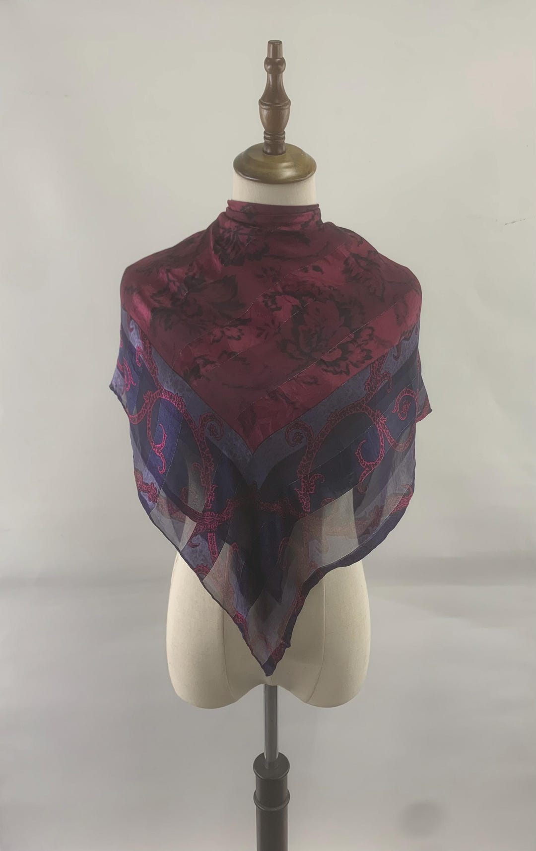 Vintage Silk Scarf Red Blue Floral Baroque Pattern Silk Scarves ...