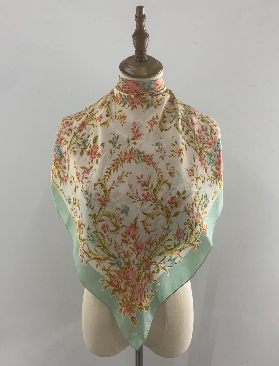 Vintage Japanese Silk Scarf Floral Design Retro Scarves Women ...