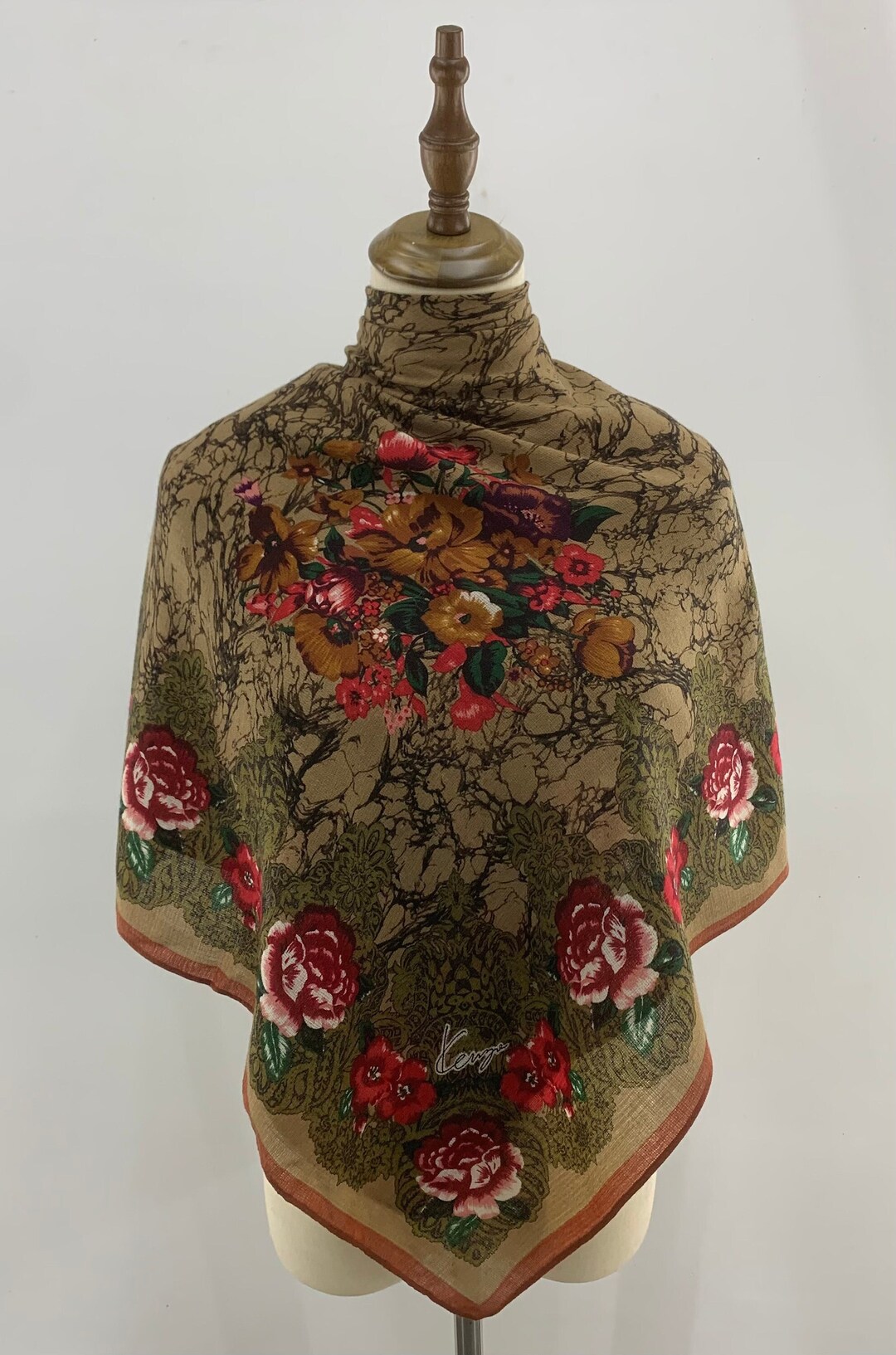 Vintage Kenzo Wool Scarf Floral Art, Kenzo Scarf Flowers Print, Kenzo ...