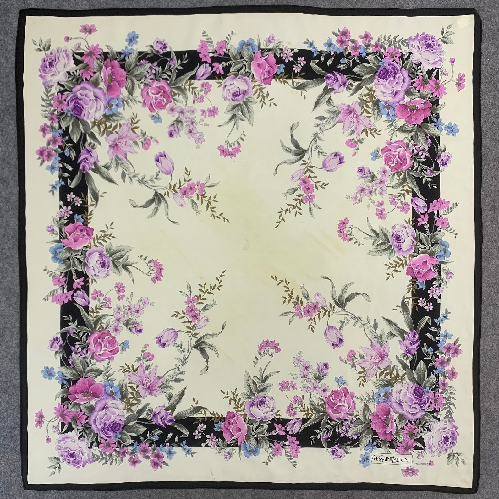Vintage Yves Saint Laurent Silk Scarf Floral Vintage Scarf YSL Scarves ...