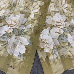 Vintage Jun Ashida Silk Scarf, Olive Scarf Flowers Print, Japanese ...