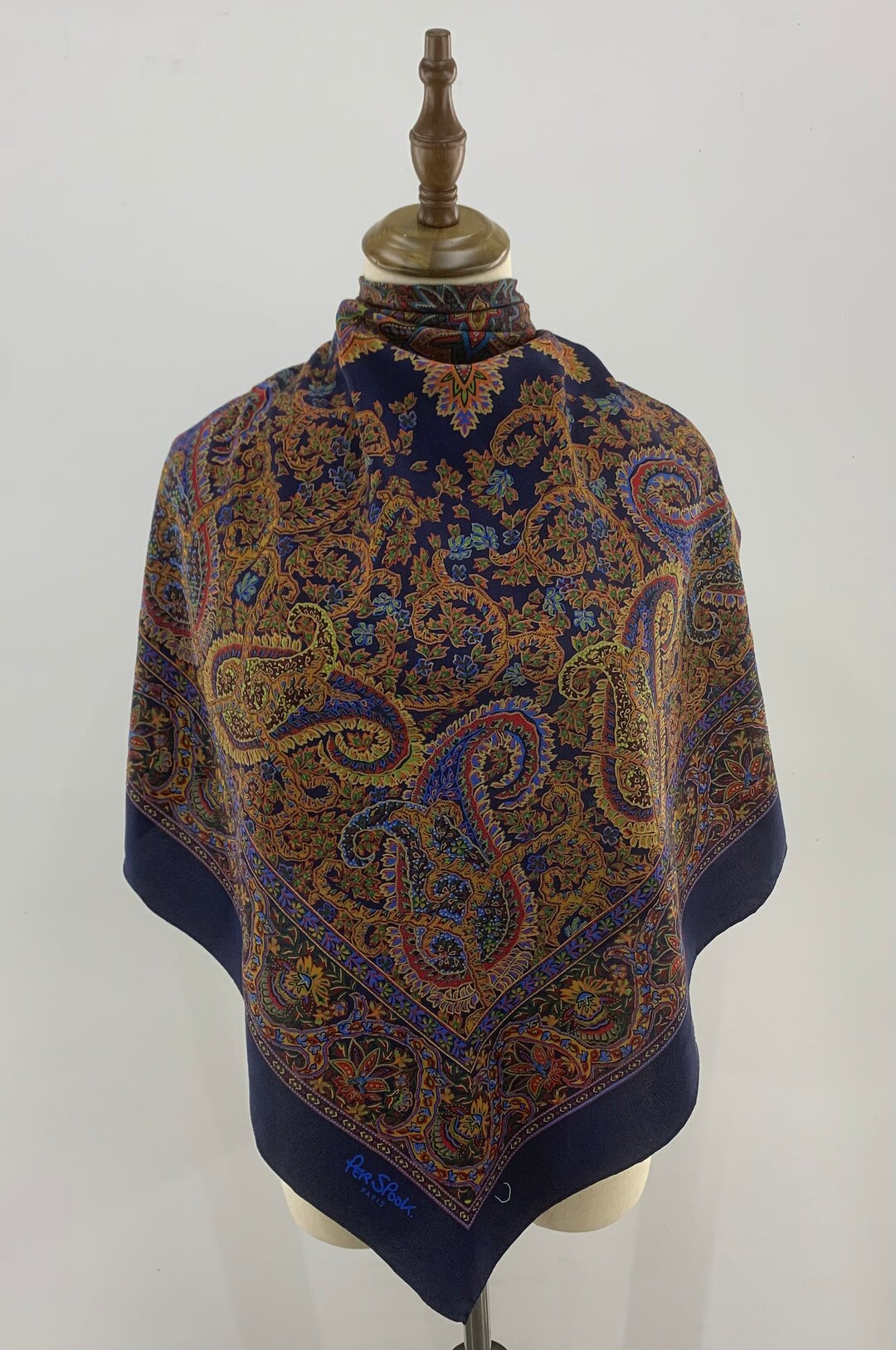Vintage per Spook Paris Silk Scarf, per Spook Scarf Navy Blue, Retro ...