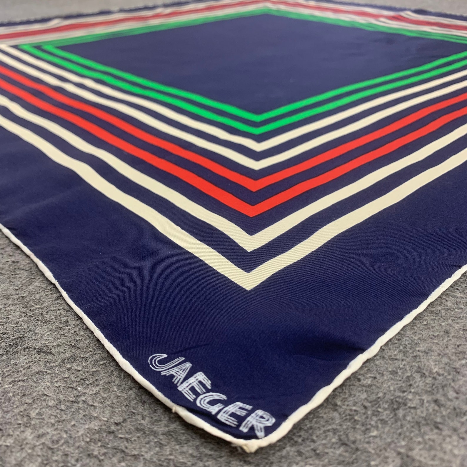 Vintage Jaeger Silk Scarf Blue Base Striped Classic Print Head Scarf ...