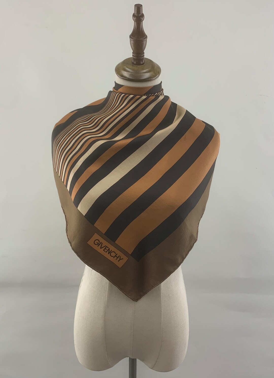 Vintage 90s Givenchy Silk Scarf Brown Stripe Pattern Head Scarf Unisex ...