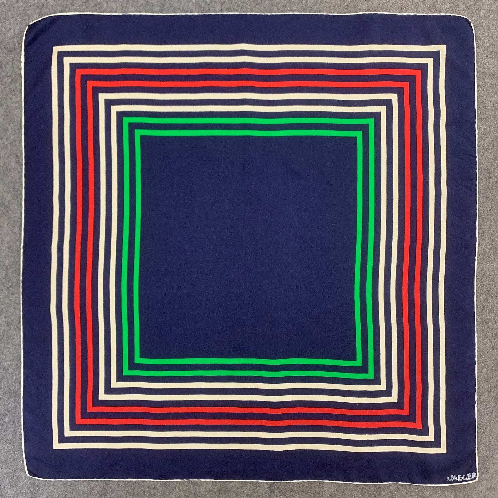 Vintage Jaeger Silk Scarf Blue Base Striped Classic Print Head Scarf ...