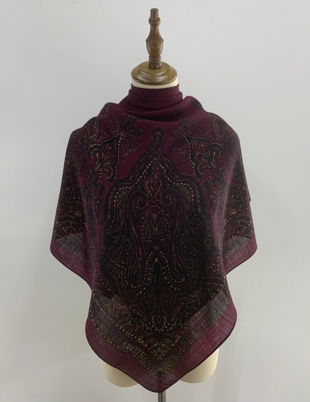 Vintage Lancetti Paisley Maroon Shawl Wool Scarf Body Wrap Large ...