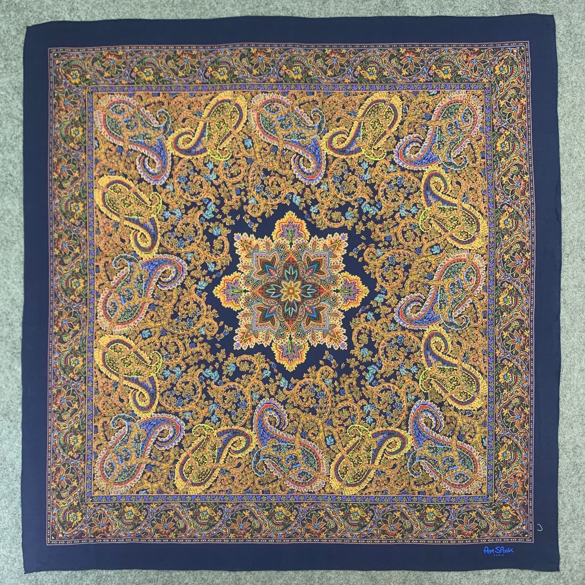 Vintage per Spook Paris Silk Scarf, per Spook Scarf Navy Blue, Retro ...