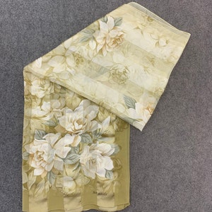 Vintage Jun Ashida Silk Scarf, Olive Scarf Flowers Print, Japanese ...