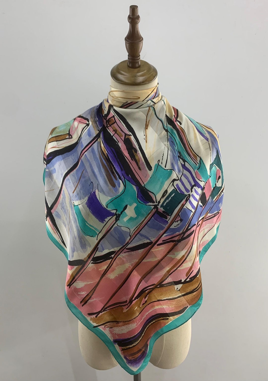 Vintage Silk Scarf Sailing Ship Boat Abstract Print Scarves Pattern ...