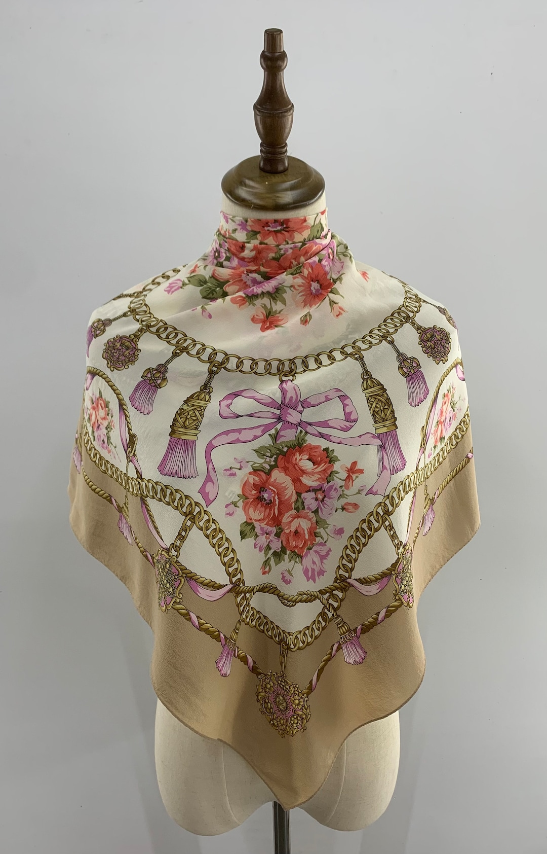 Vintage Silk Scarf, Classic Scarf 90s, Women Accessories, Passementerie ...