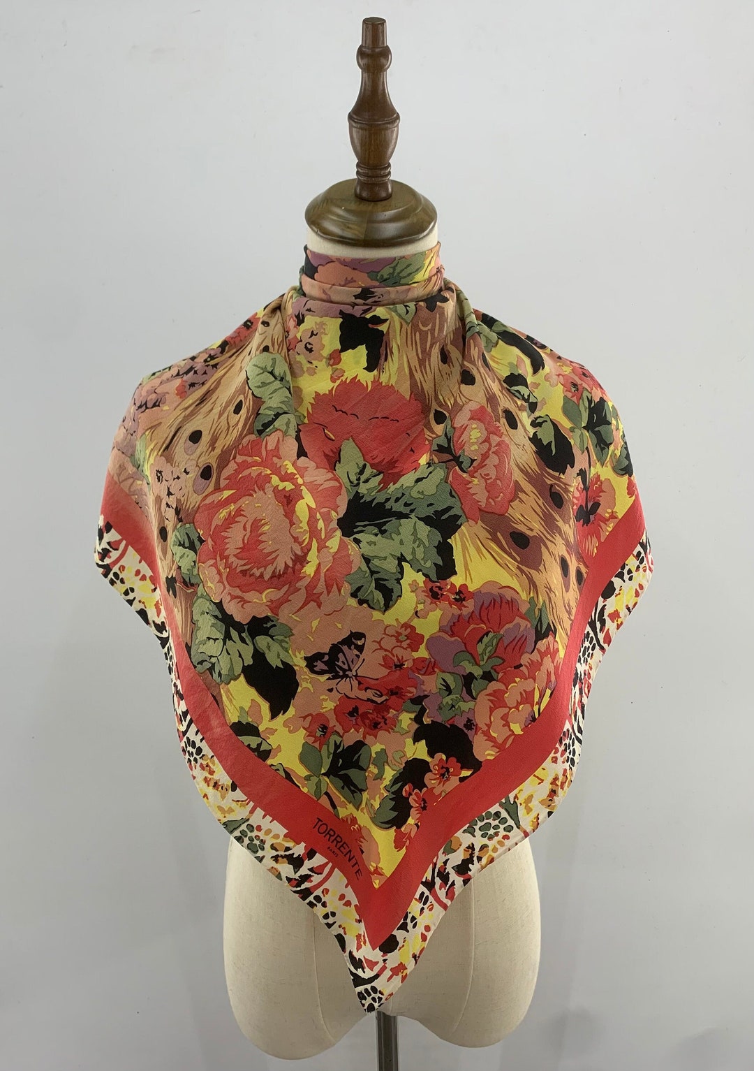 Vintage Torrente Paris Silk Scarf, Torrente Scarf Floral Multi Colors ...