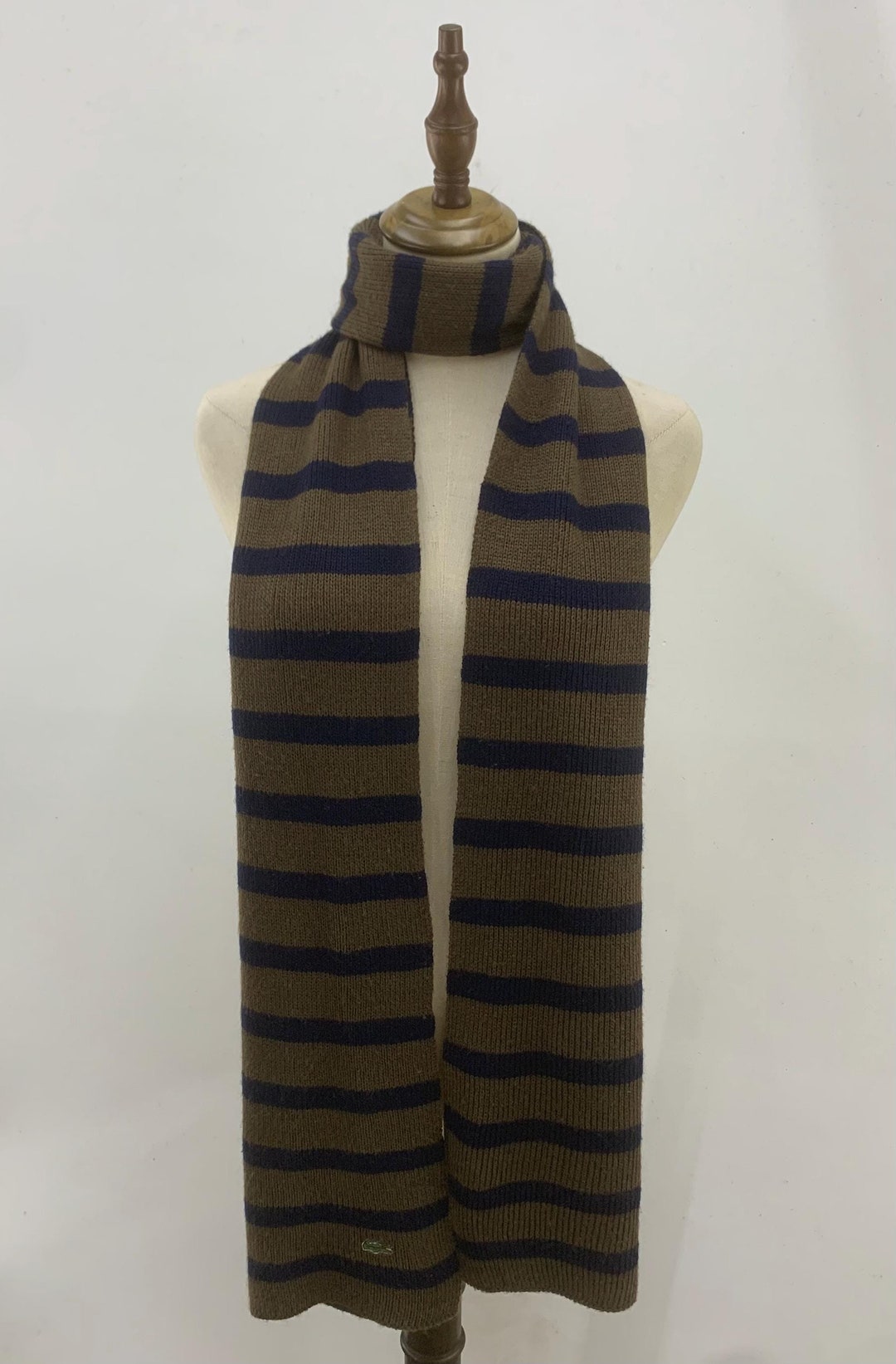 Vintage Lacoste Scarf Striped Pattern Scarf Wool Knit Crochet ...