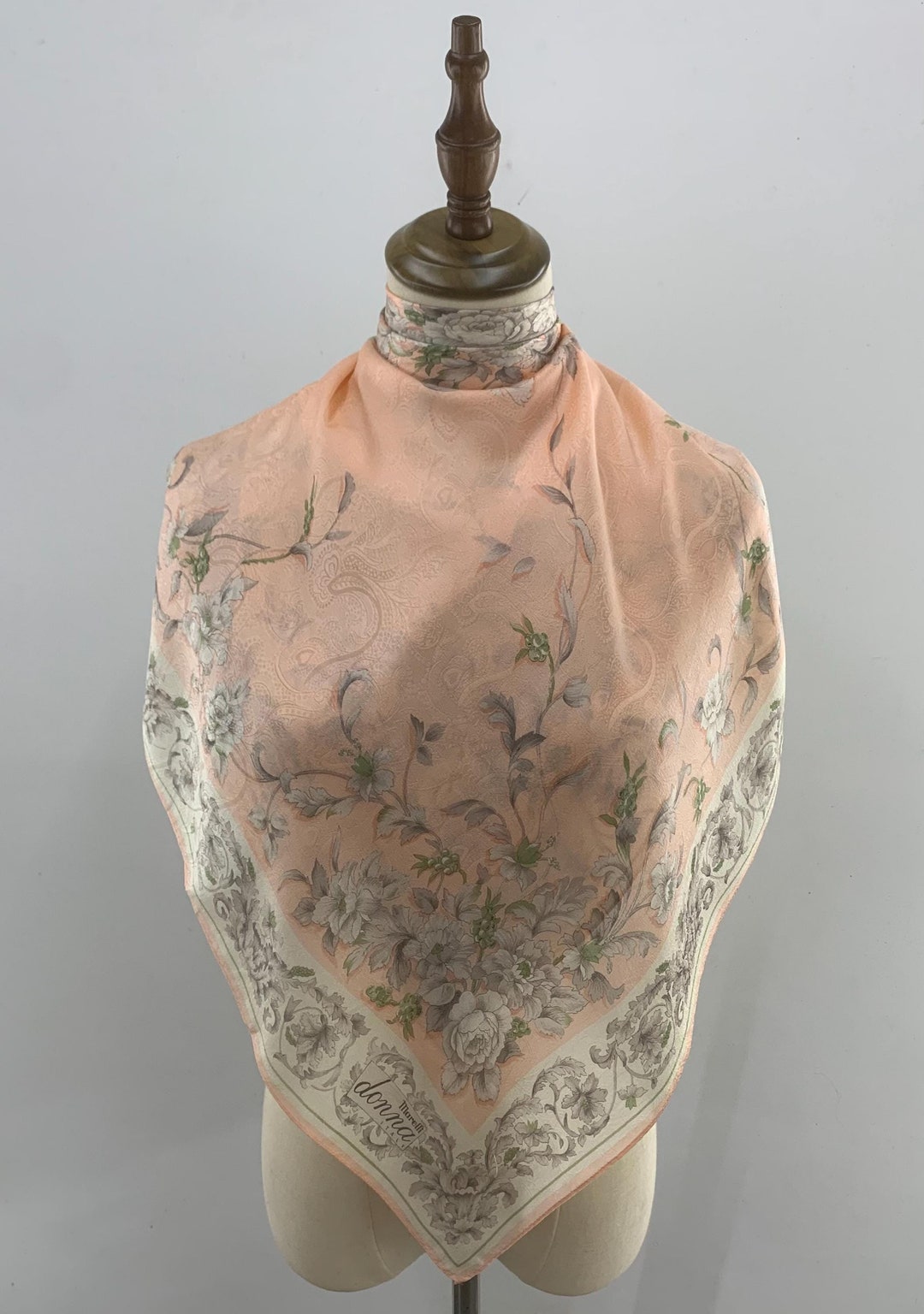 Vintage Marelli Donna Silk Scarf Vintage Italian Scarf Peach Floral ...