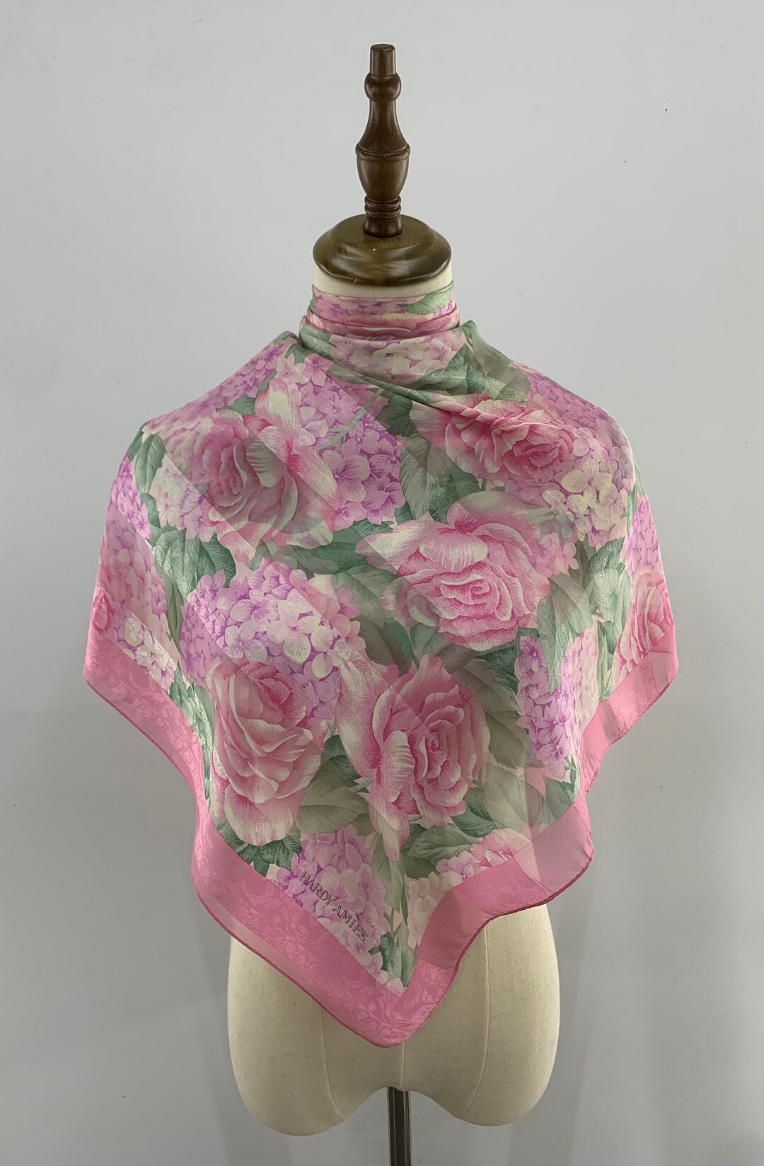Vintage Hardy Amies Silk Scarf, Pink Floral Scarf, Women Accessories ...