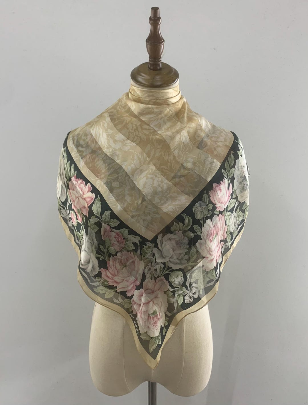 Vintage Jun Ashida Silk Scarf Floral Design Retro Scarves Women ...