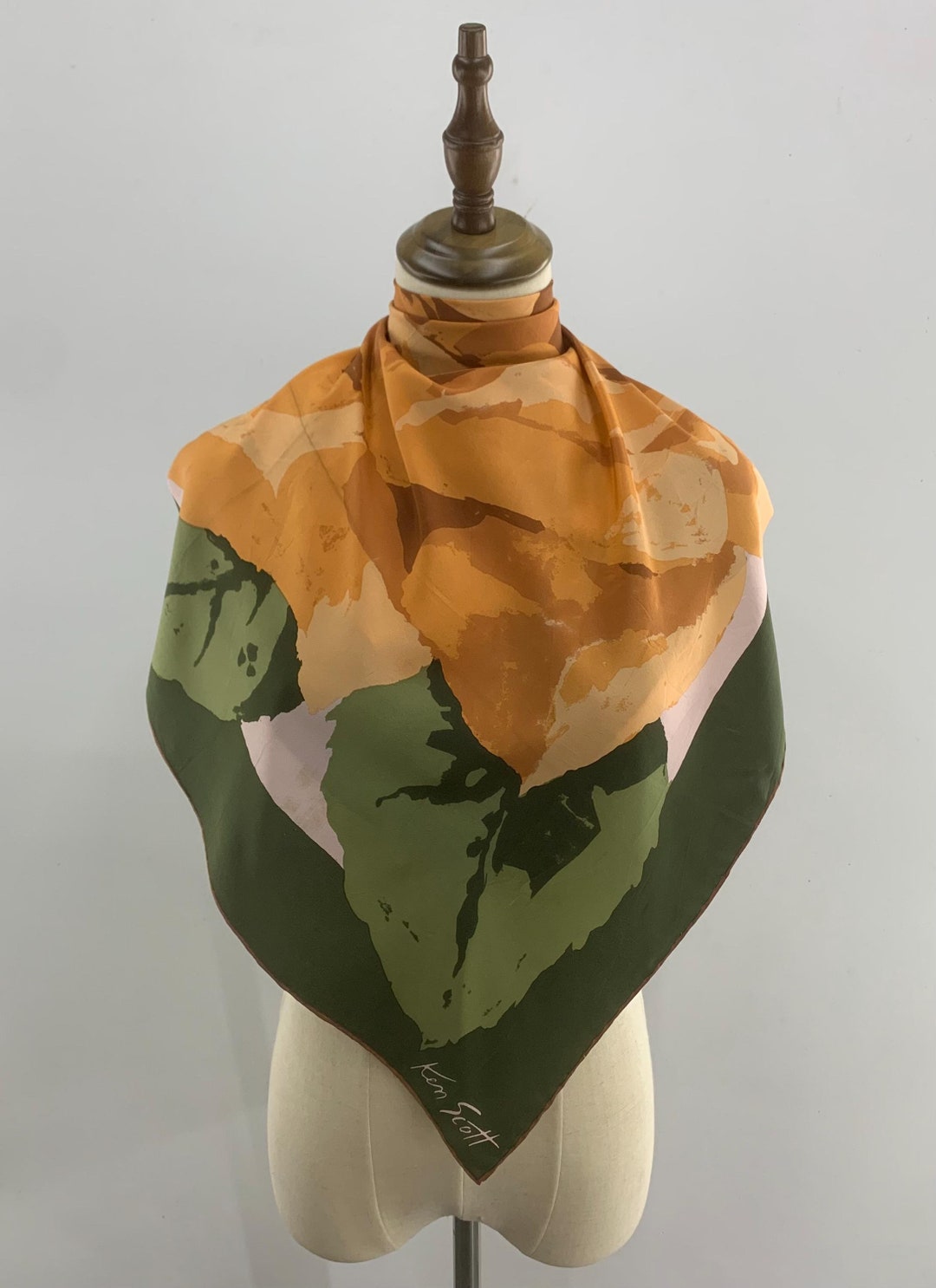 Vintage Ken Scott Silk Scarf Big Flowers Print Art Scarf Foulards Neck ...