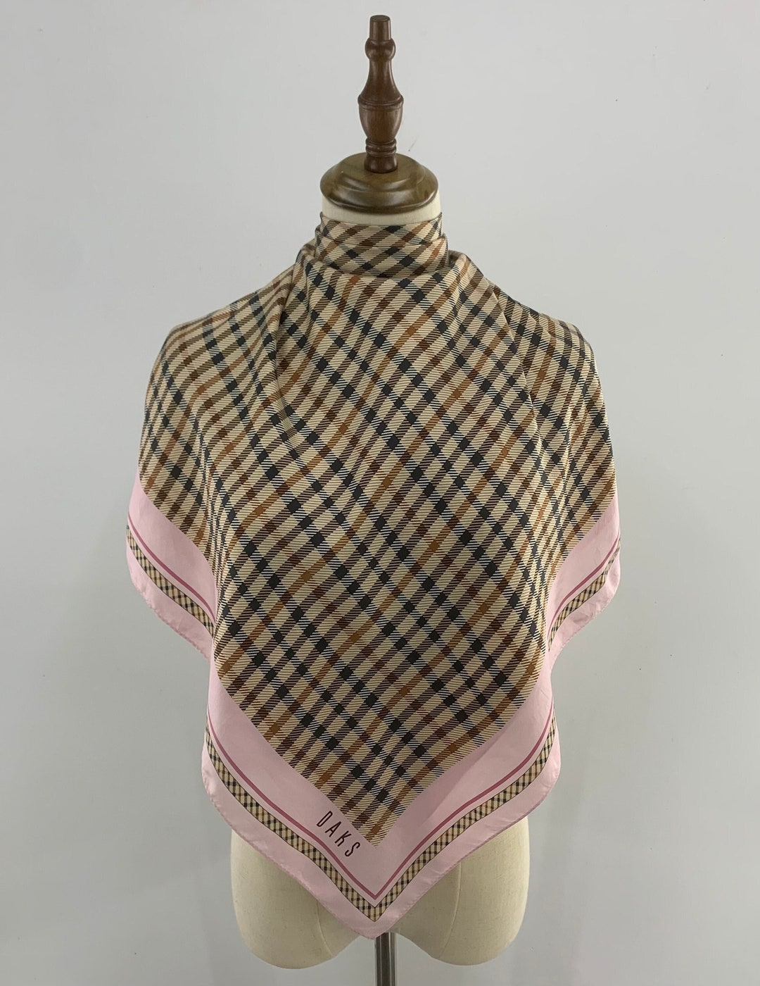 Vintage Daks Silk Scarf Pink Small Check, Neck Scarf, Unisex ...