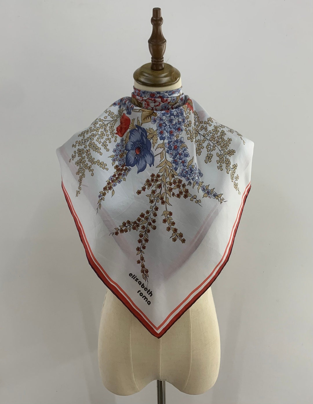 Vintage Elizabeth Roma Silk Scarf Floral, Ladies Neck Scarf, 90s ...