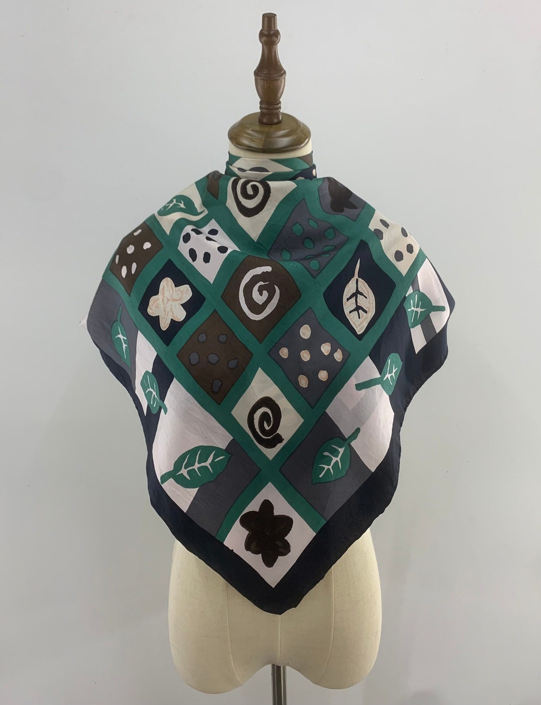 Vintage Silk Scarf Art Abstract Classic Print Head Scarf Women ...