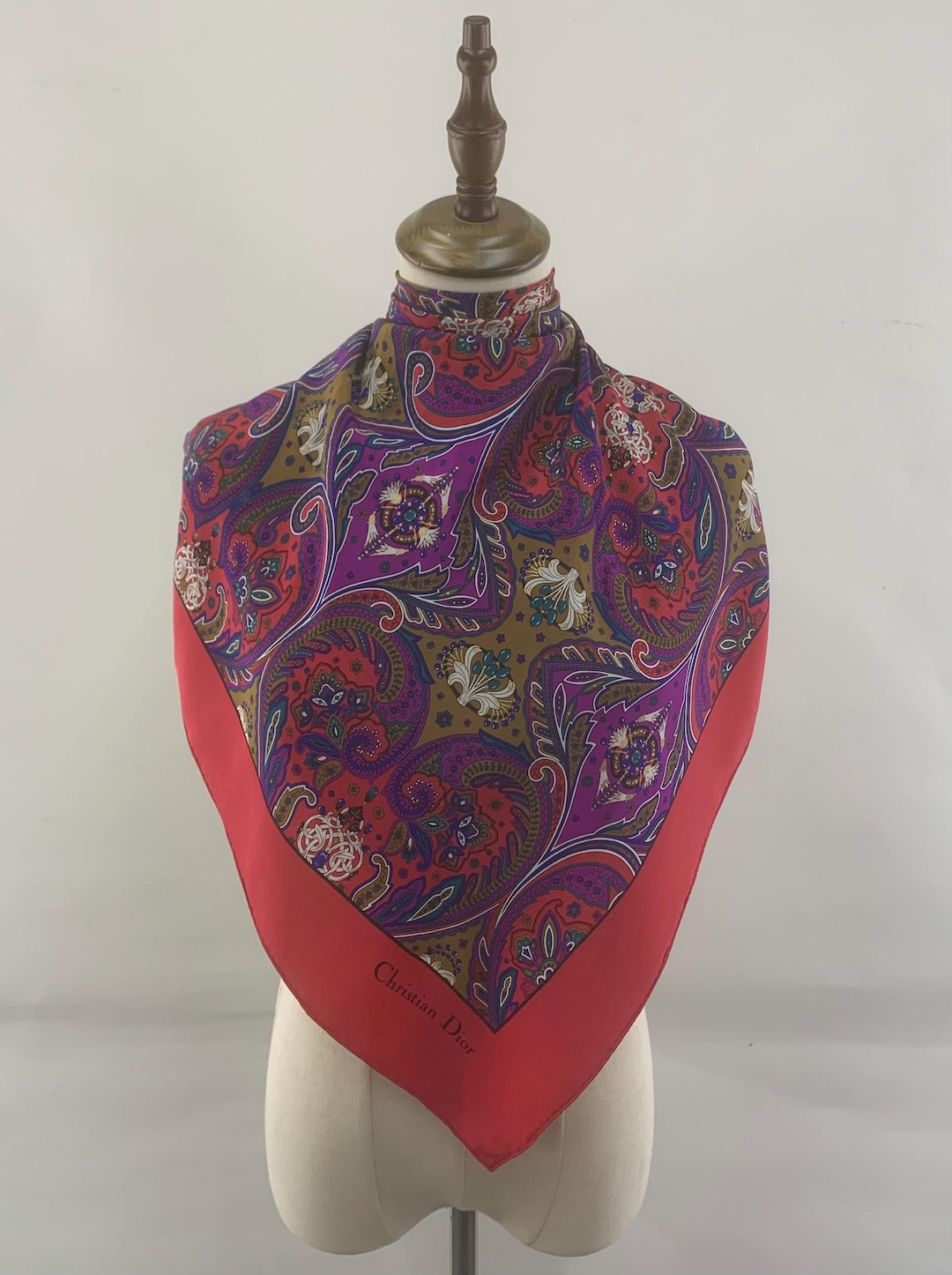 Authentic Christian Dior Silk Scarf Vintage Dior Scarf Red Paisley ...