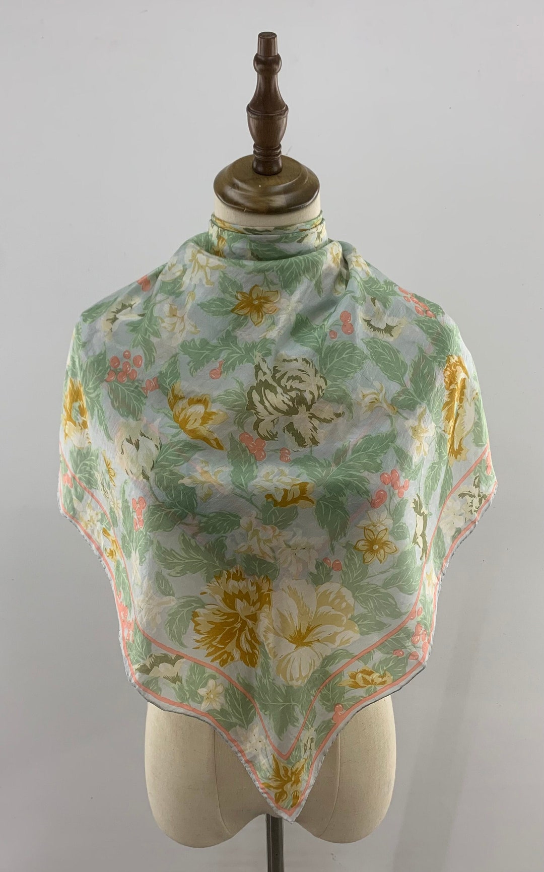 Authentic Japanese Silk Scarf Vintage Scarf Floral Hand Rolled Scarves ...