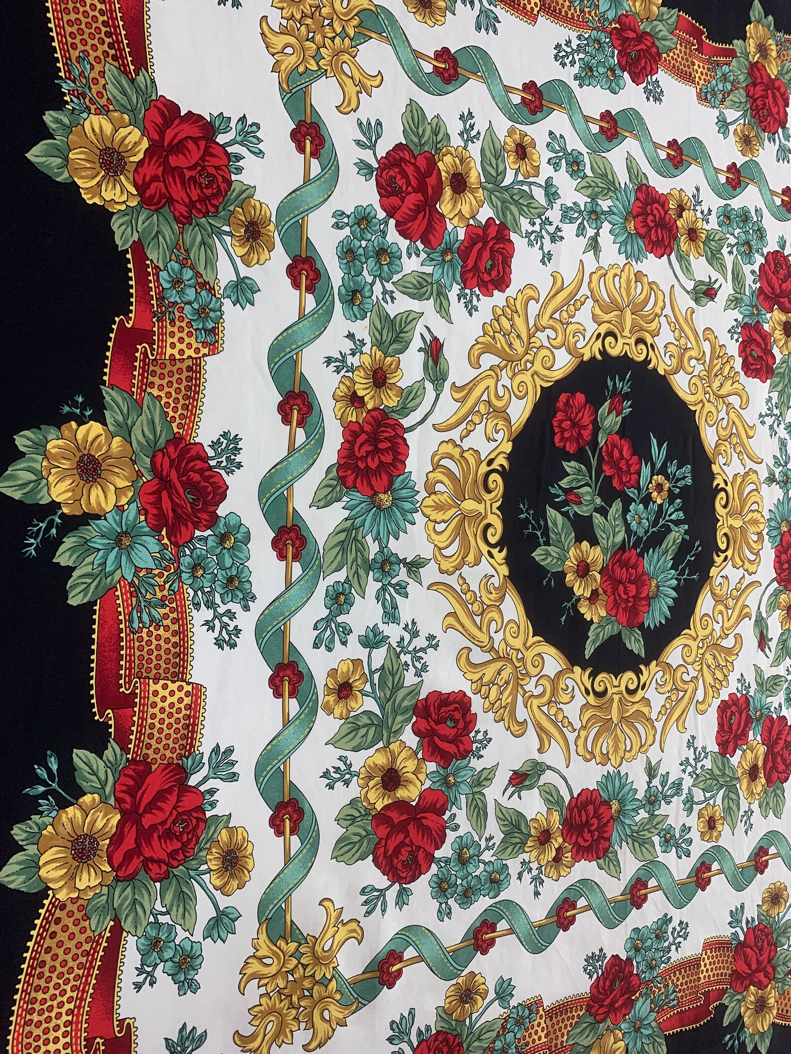 Vintage Italian Silk Scarf Floral Flowers Classic Print Head Scarf ...