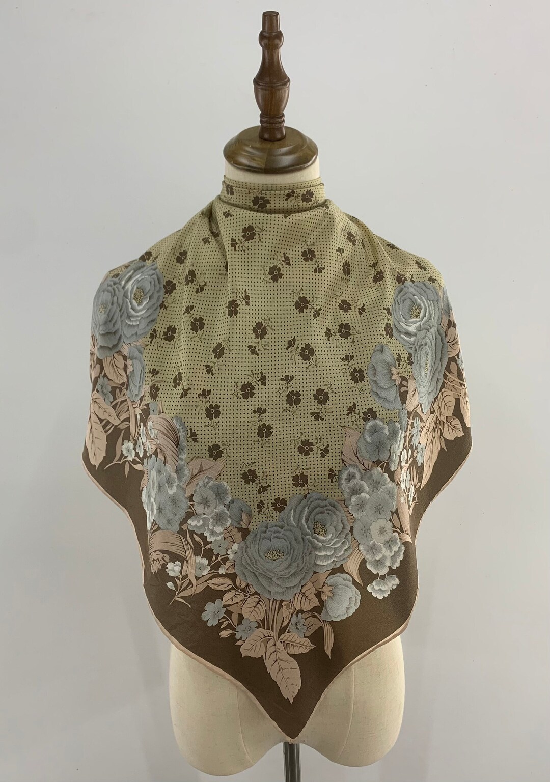 Vintage Silk Scarf Brown Floral, Vintage Scarves Hand Rolled, Shawl ...