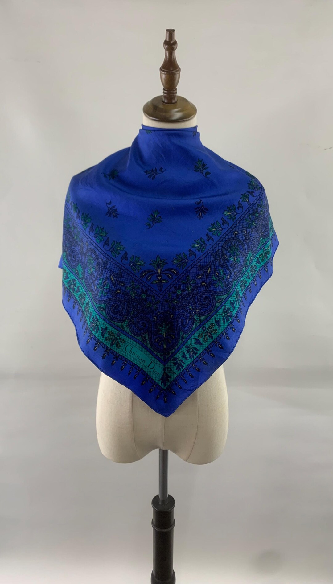 Authentic Christian Dior Silk Scarf Vintage Dior Scarf Blue Floral ...