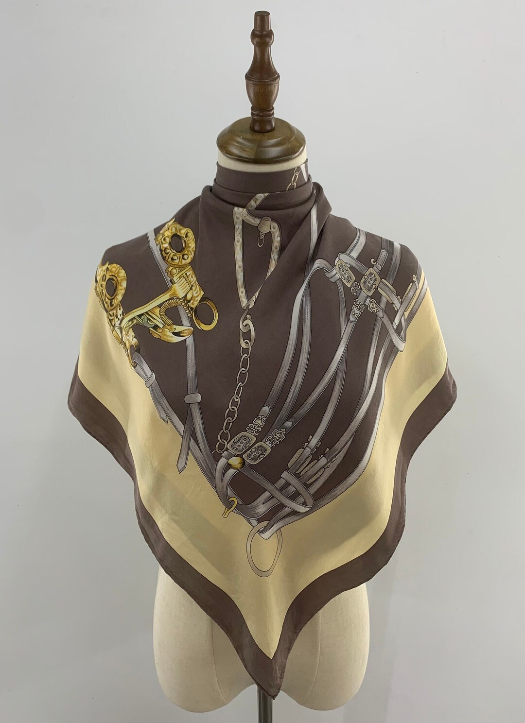 Vintage Silk Scarf Brown, Vintage Scarves Hand Rolled Classic 90s Style ...
