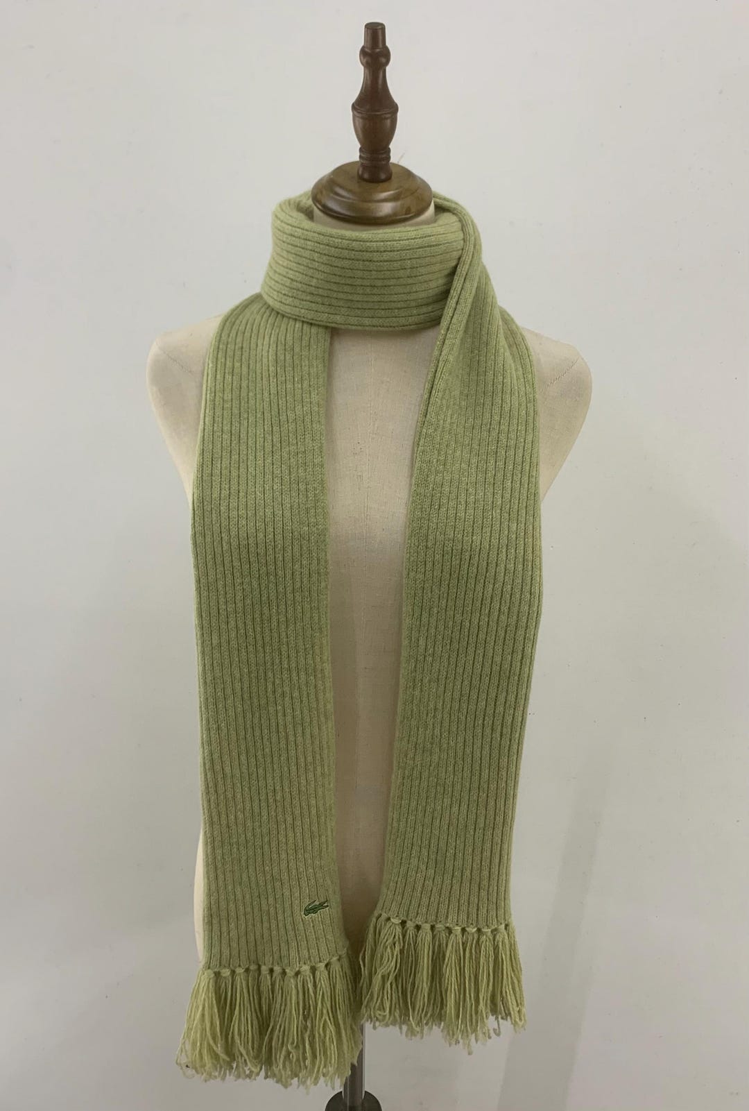Vintage 90s Lacoste Scarf Green Knitted Pattern Wool Blend Accessories ...