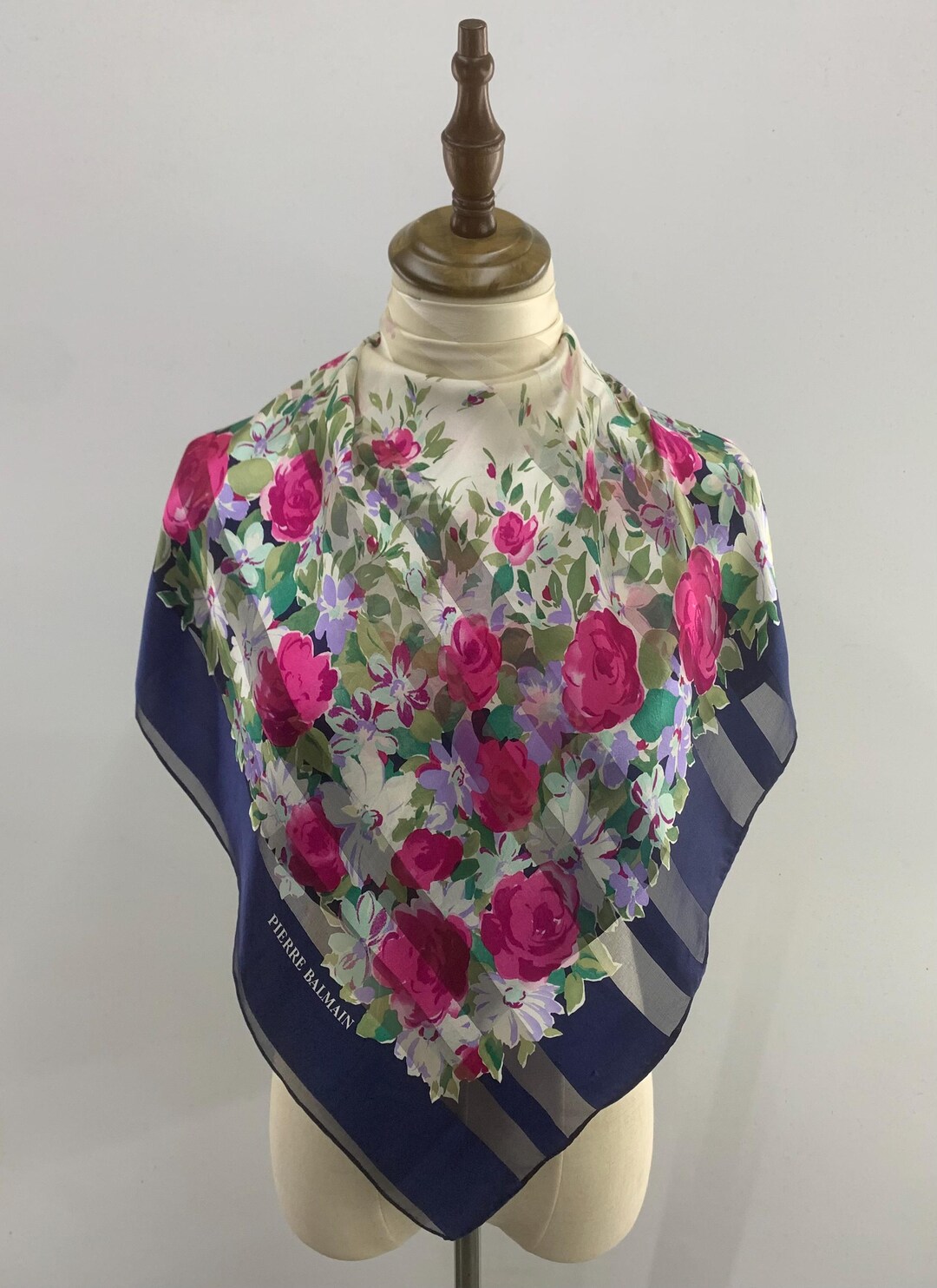 Vintage Pierre Balmain Silk Scarf Floral Pattern Scarves Carre Foulards ...