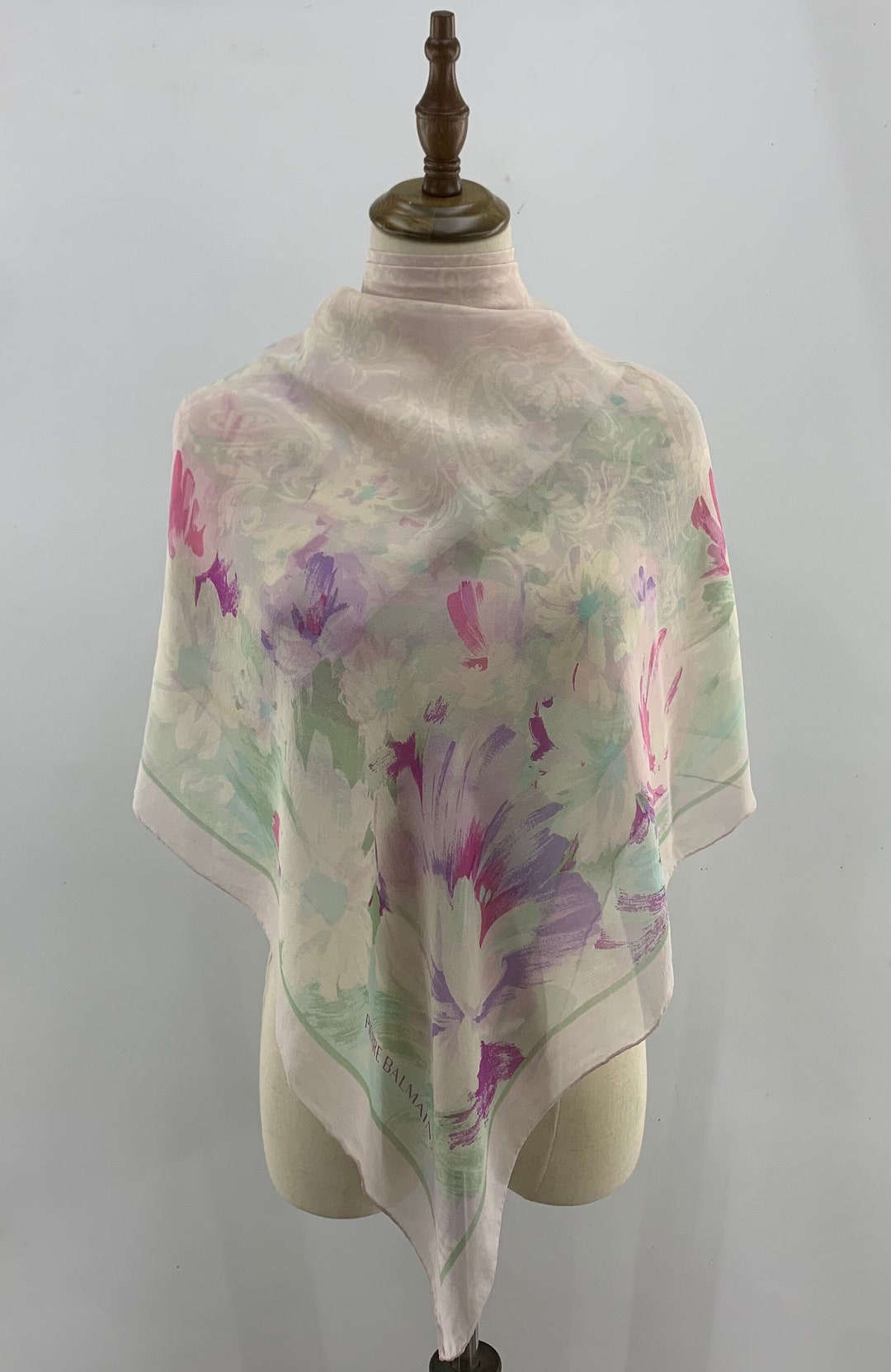 Vintage Pierre Balmain Floral Silk Scarf, Pierre Balmain Shawl Silk ...
