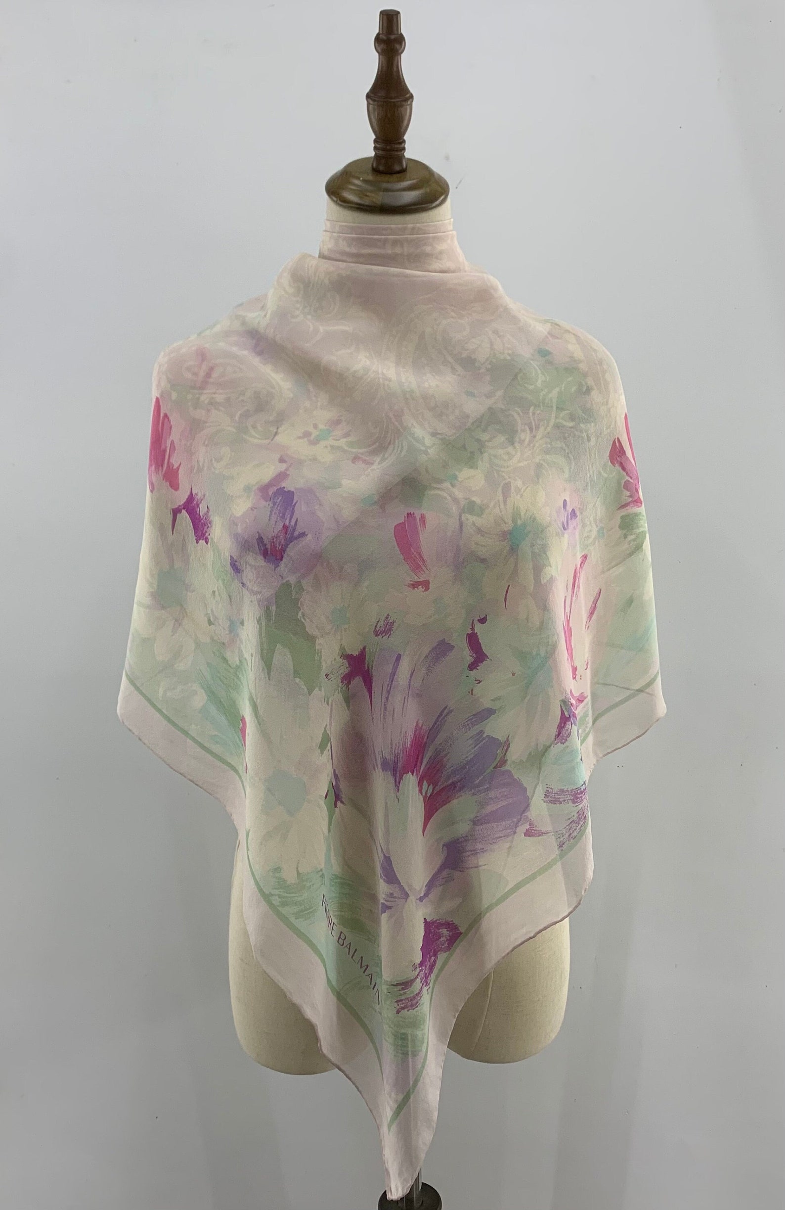 Vintage Pierre Balmain Floral Silk Scarf, Pierre Balmain Shawl Silk ...