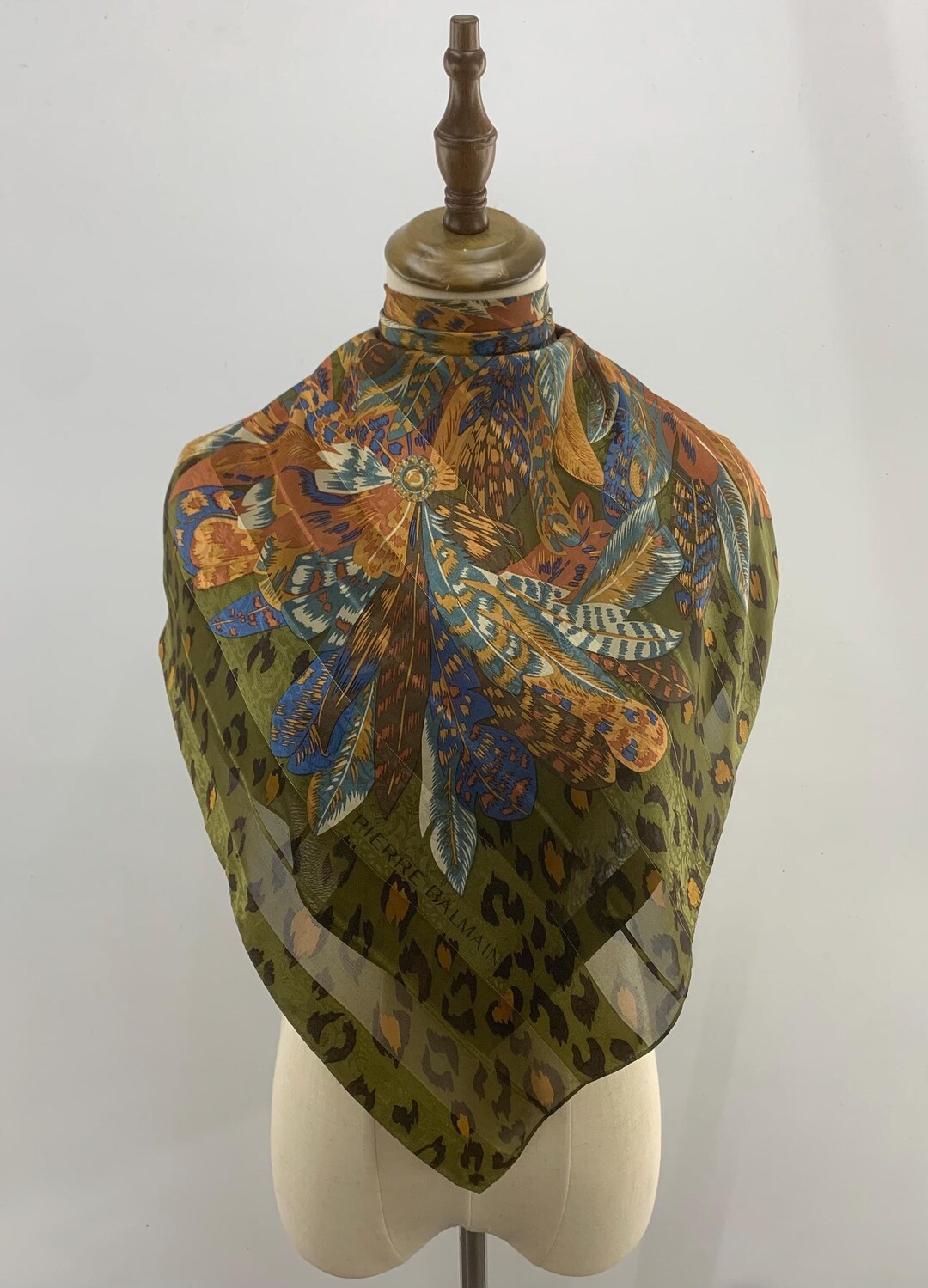 Vintage Pierre Balmain Silk Scarf Leopard Floral Pattern Vintage ...