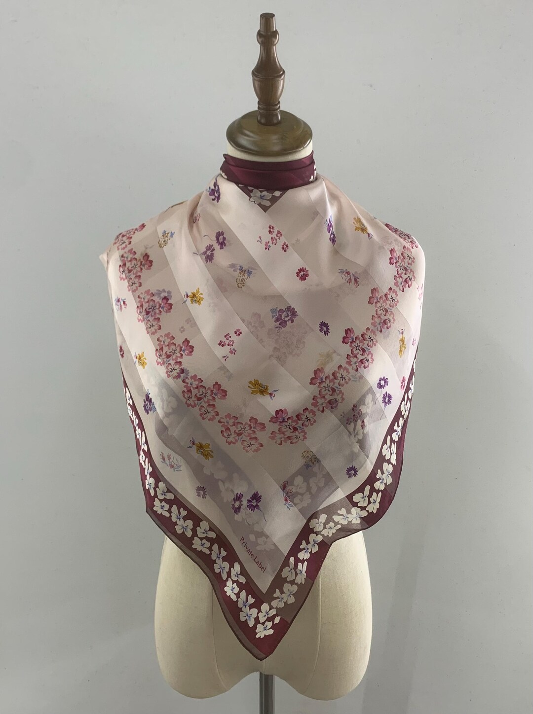 Vintage Private Label Scarf Silk Soft Floral, Women Ladies Scarves ...
