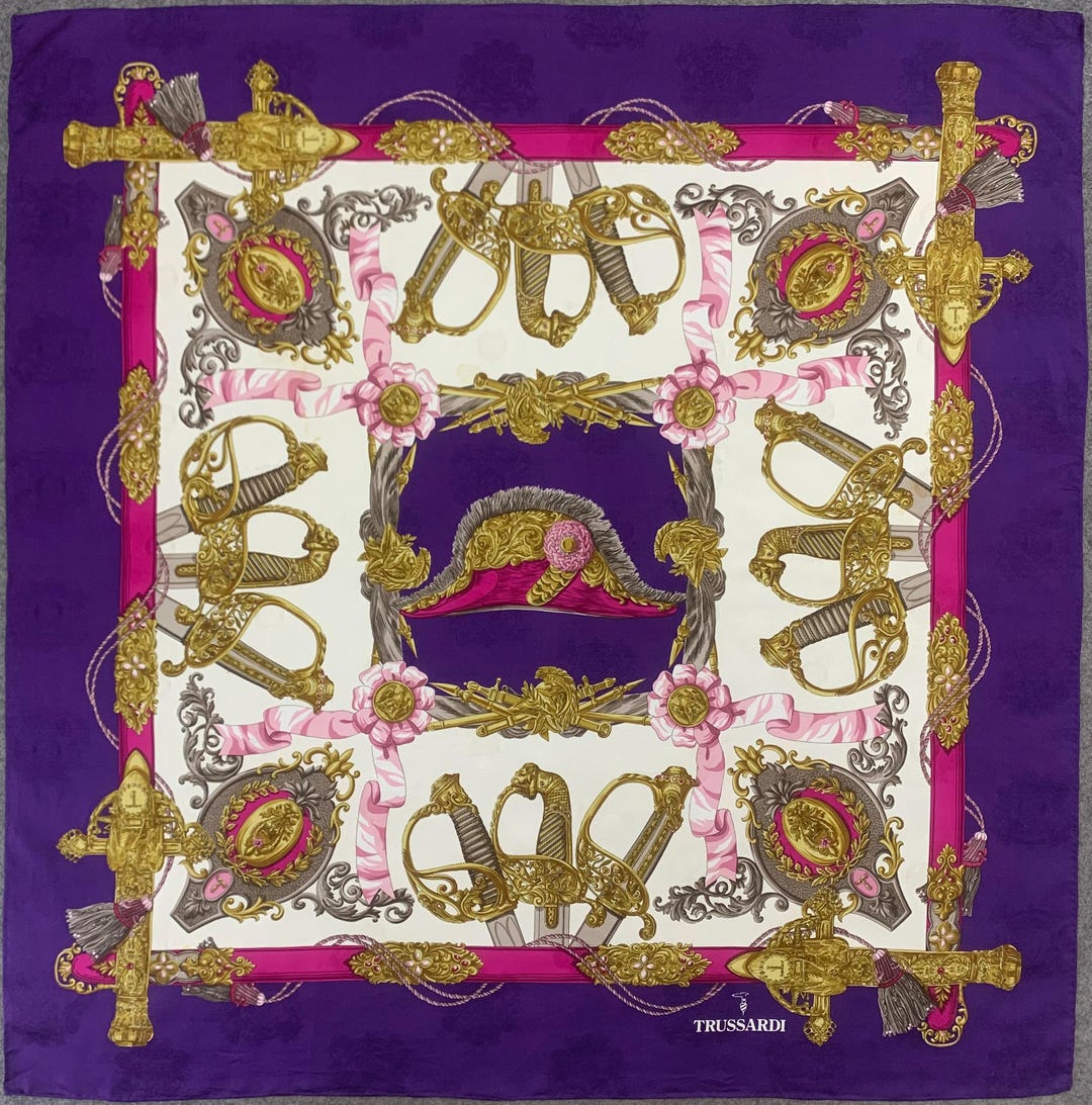 Vintage Trussardi Silk Scarf Swords Design Silk Trussardi Purple ...