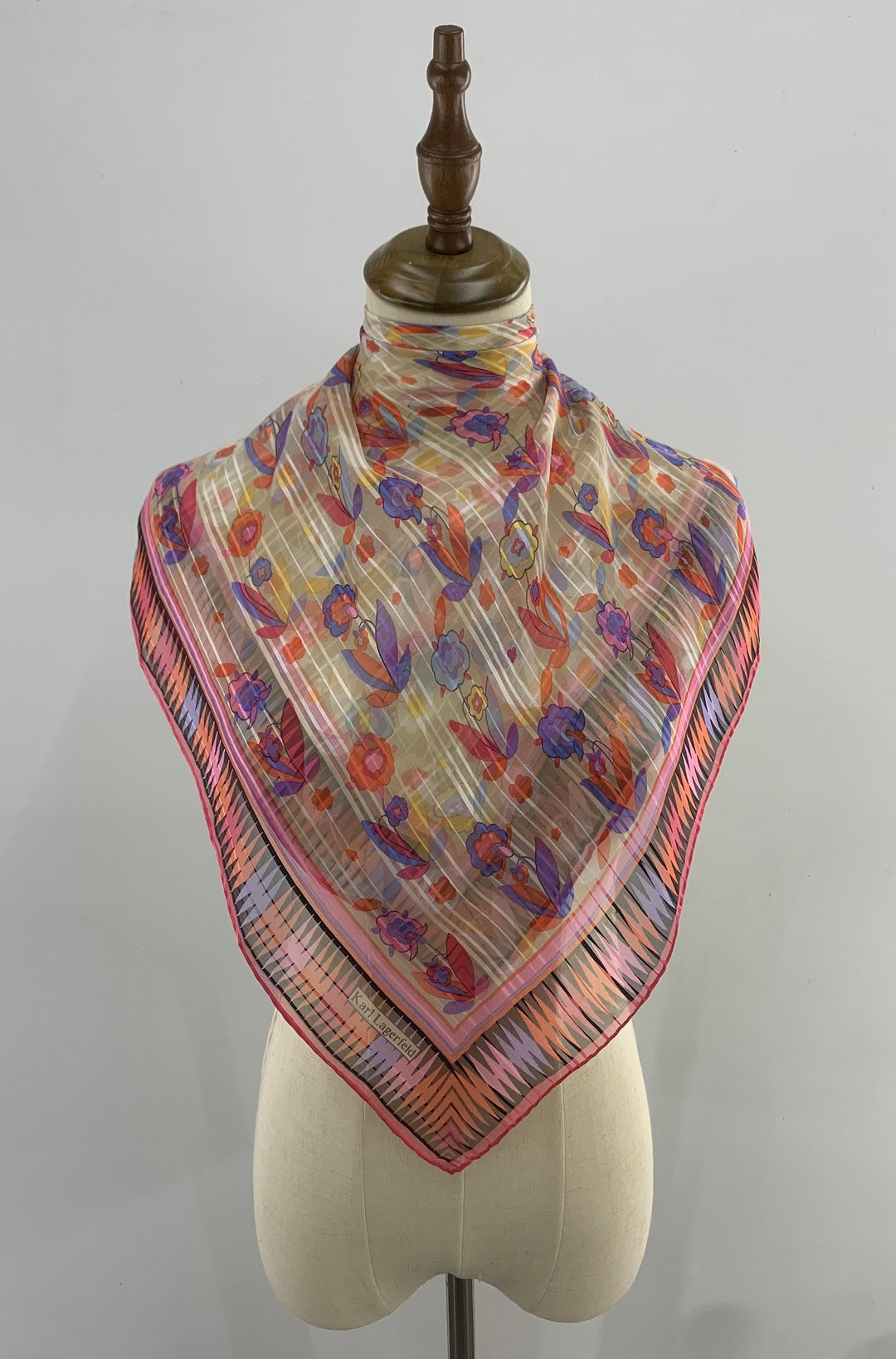 Vintage Karl Lagerfeld Silk Scarf Floral, Vintage Scarf Flowers Print ...