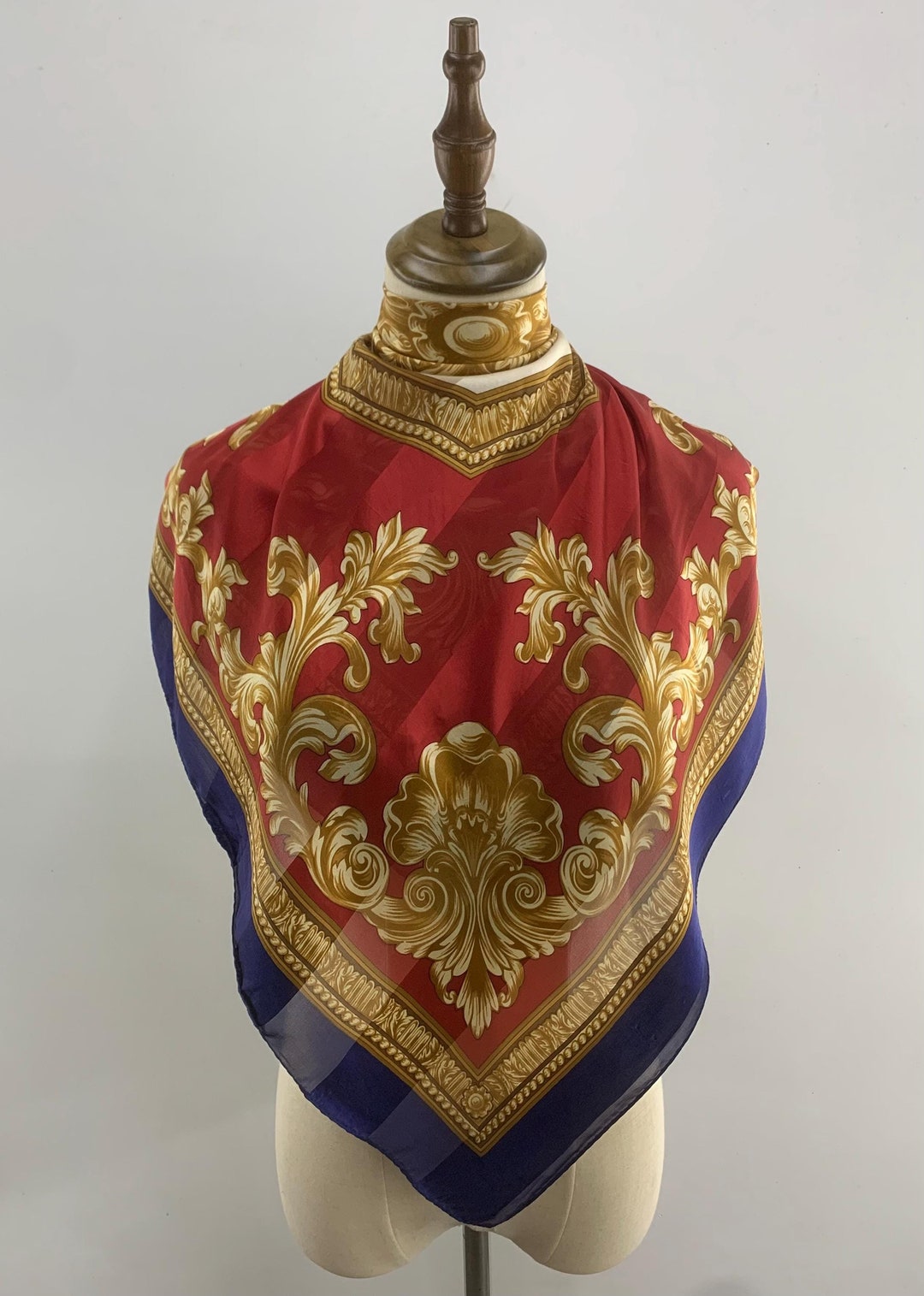 Vintage Silk Scarf Italian Baroque Motif Print Classic Scarves Foulards ...