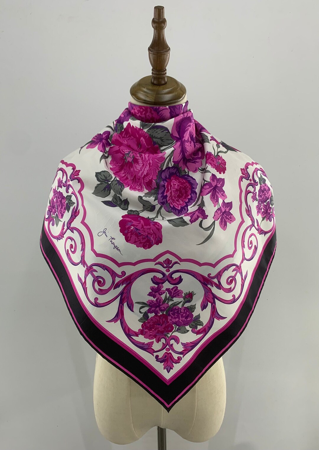 Vintage Jim Thompson Silk Scarf White Pink Floral Scarf Foulards ...